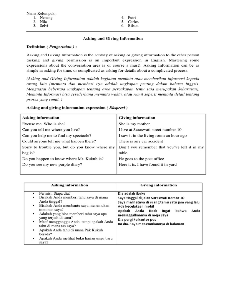 Asking and Giving Information | PDF | Language Arts & Discipline