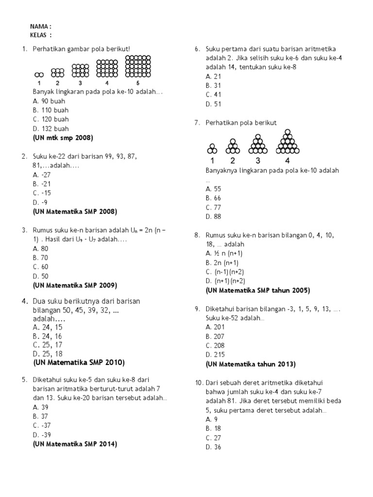 10 Soal Un Pola Bilangan Bar Arit | PDF