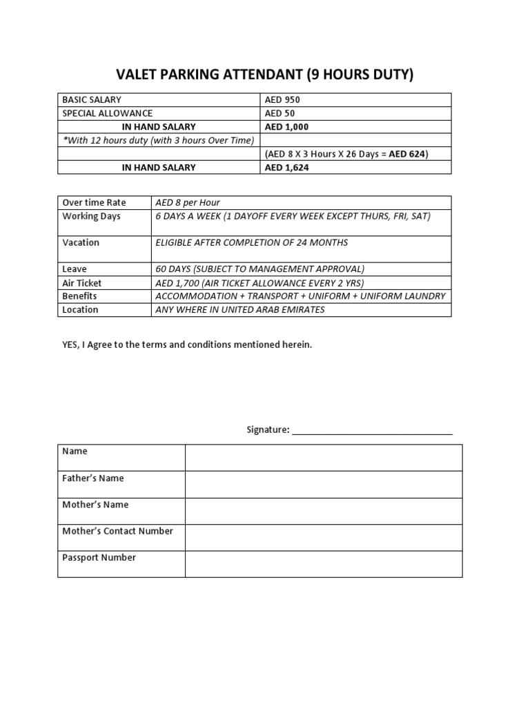 Valet Parking Attendan1 | PDF