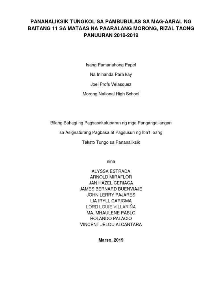 Sanhi NG Pambubulas Part2 | PDF