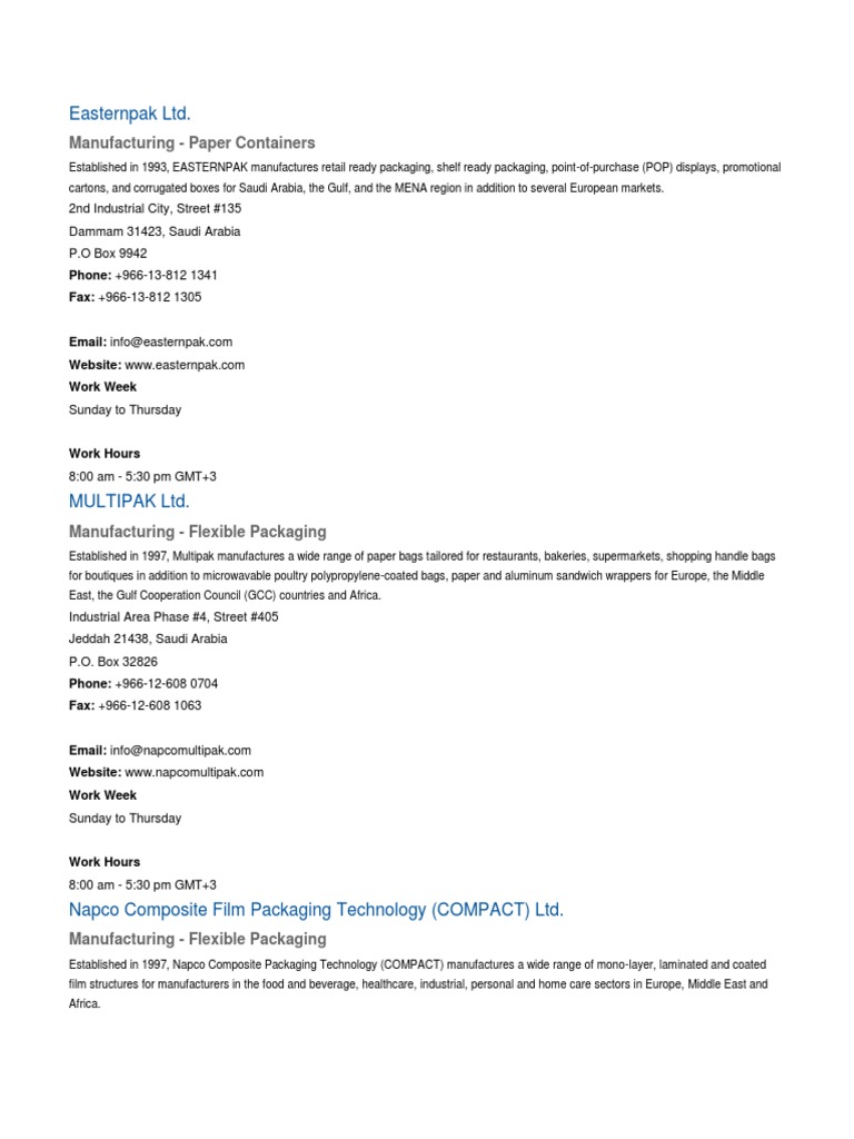 Easternpak LTD | PDF | Workweek And Weekend | Packaging And Labeling