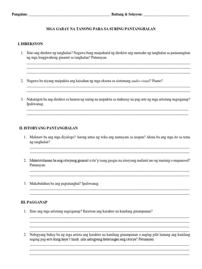 Mga Gabay Na Tanong para Sa Suring Pantanghalan | PDF