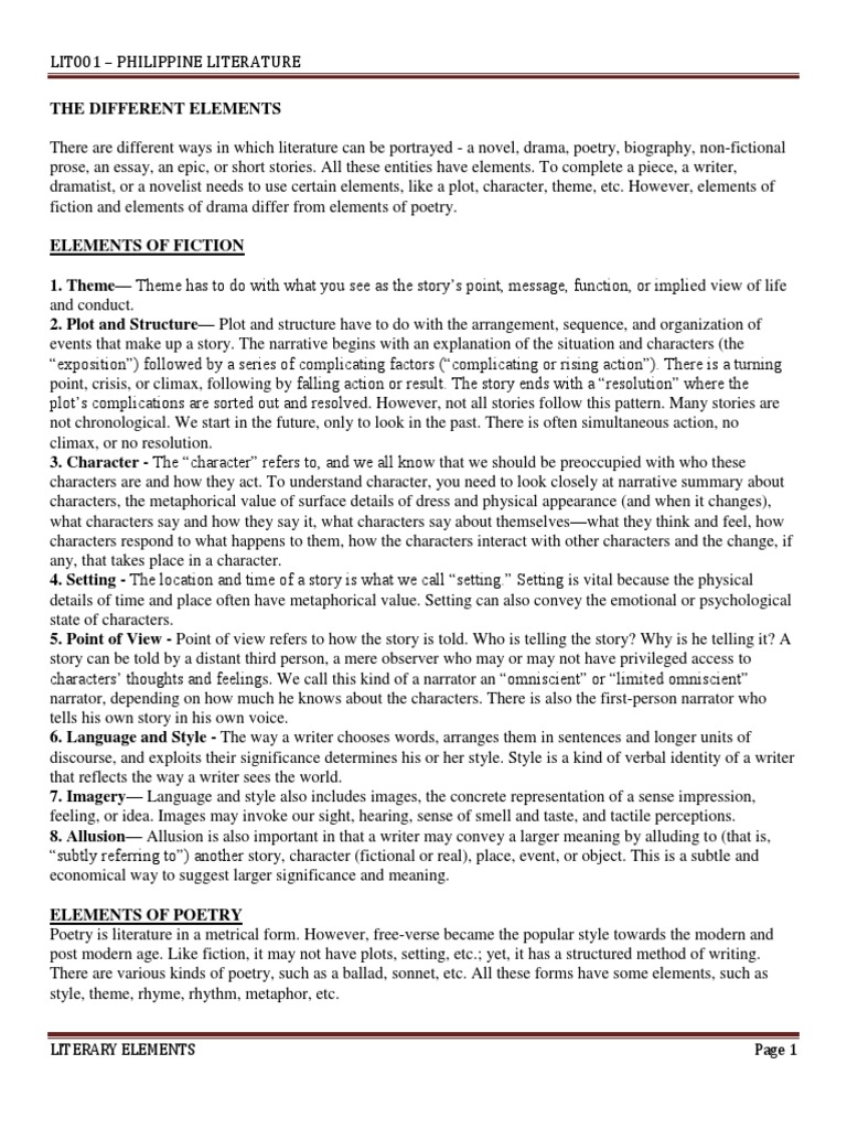 Lit001 Handout Literary Elements | PDF | Poetry | Narration