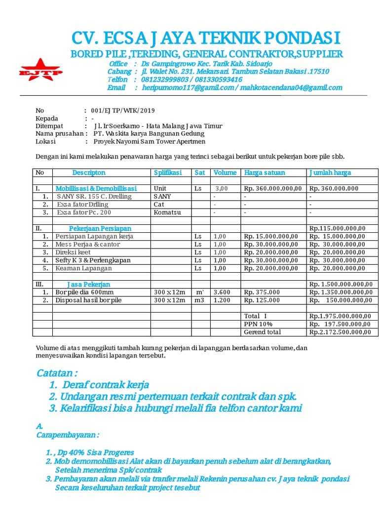 Cv. Ecsa Jaya Teknik Pondasi | PDF