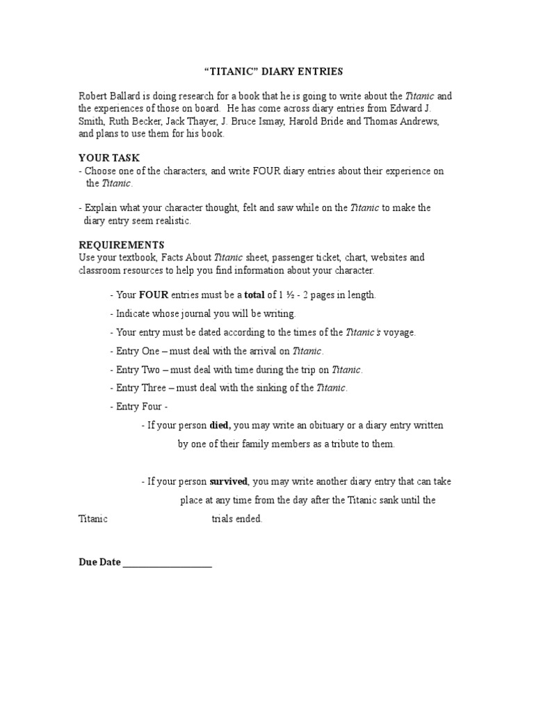 "Titanic" Diary Entries | PDF