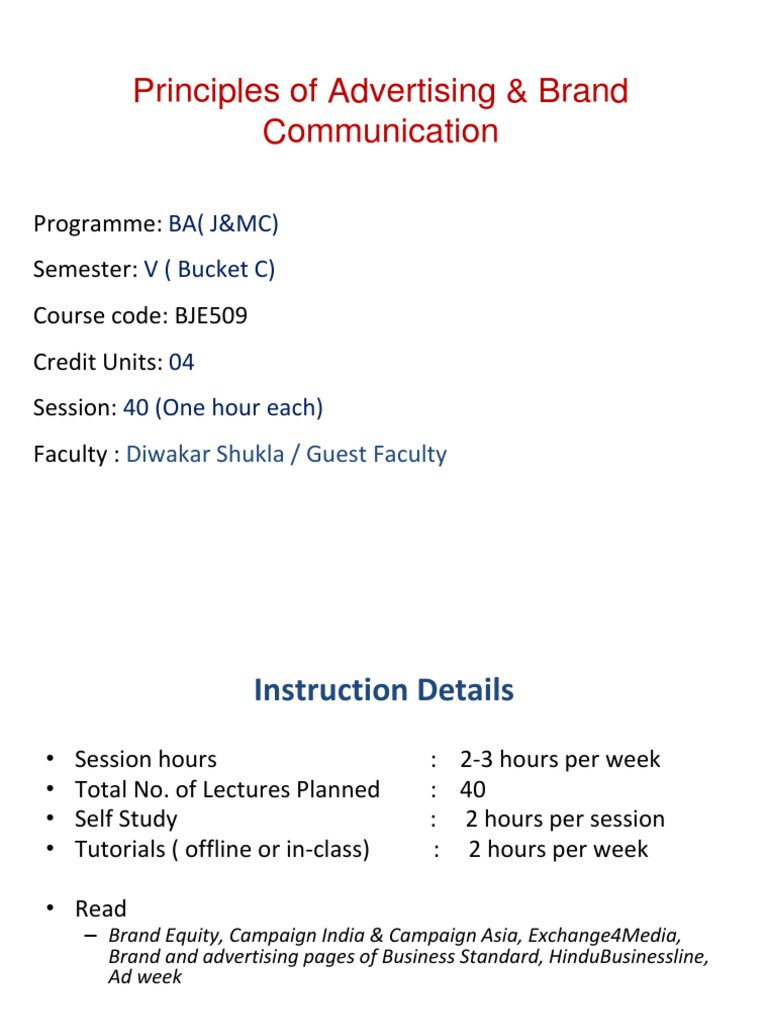 Principles of Advertising & Brand Communication: BA (J&MC) V (Bucket C ...
