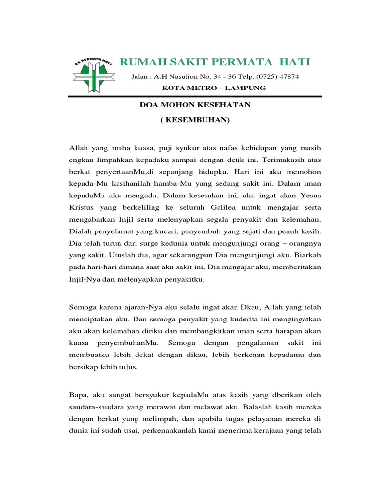 Doa Mohon Kesehatan Katholik | PDF