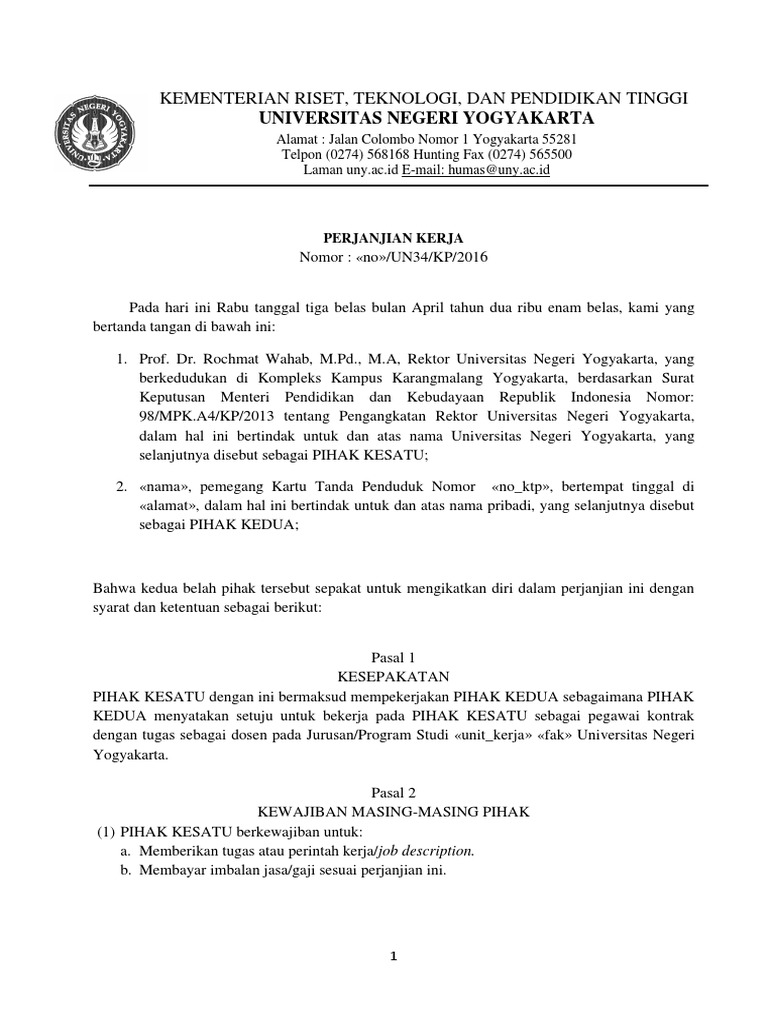 (DRAF) Naskah Perjanjian Kerja | PDF