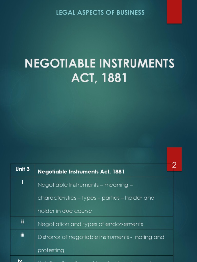 Negotiable Instruments Act 1881 | PDF | Negotiable Instrument ...