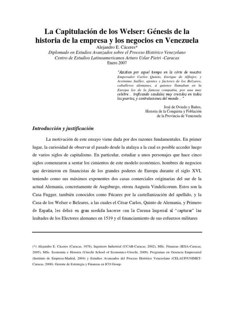 Los Welser y su legado en Venezuela | PDF | Venezuela
