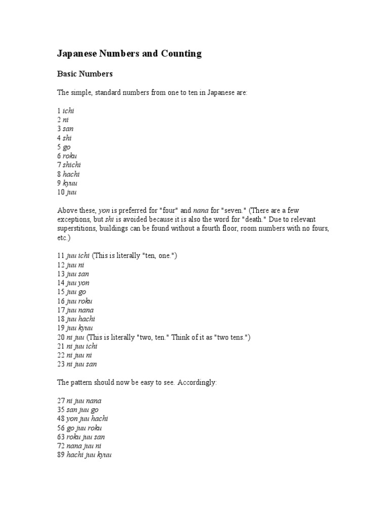 Japanese Numbers and Counting Guide | PDF