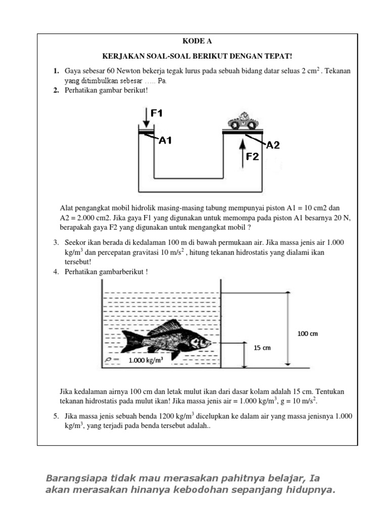 Soal Uh Tekanan Zat Kode A | PDF | Seni | Sains & Matematika
