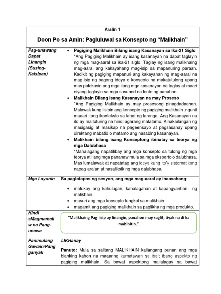 Aralin 1 (Malikhaing Pagsulat) | PDF