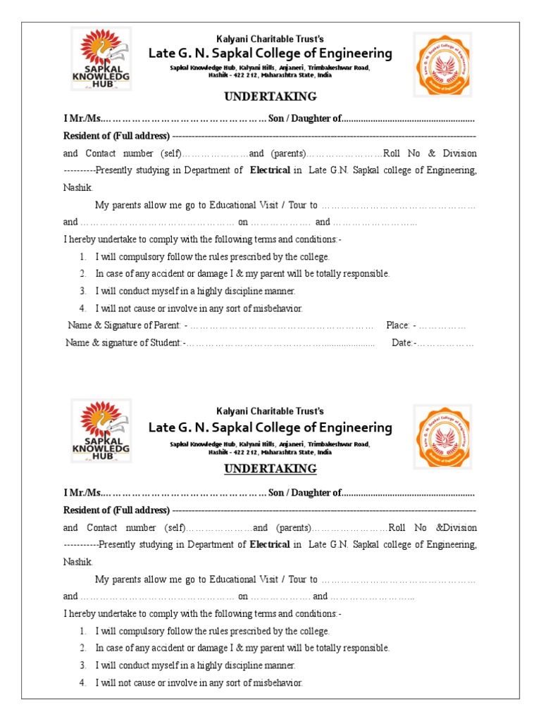Undertaking of Industrial Visit | PDF | Engineering | Academia