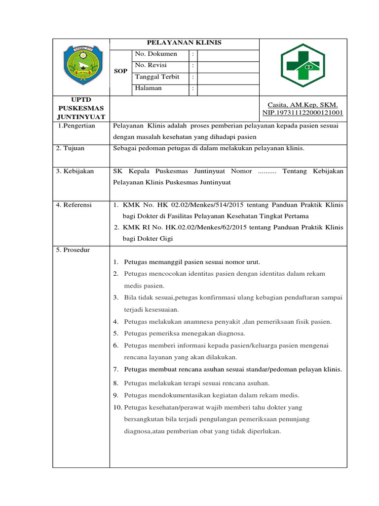 SOP Pelayanan Klinis New | PDF