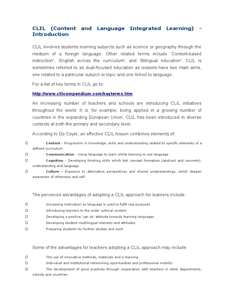 CLIL Introduction | PDF | Teachers | Curriculum