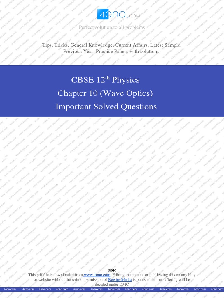 Chapter 10 Wave Optics Solved Pdf Diffraction Polarization Waves