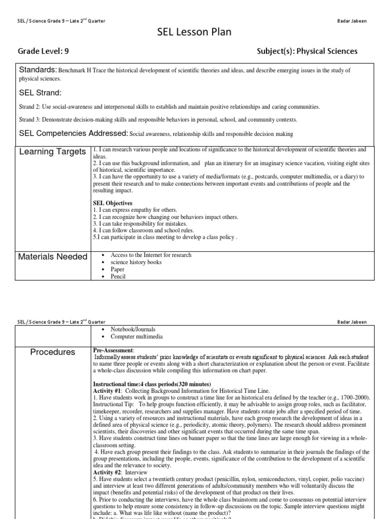 SEL Lesson Plan | PDF | Science | Multimedia