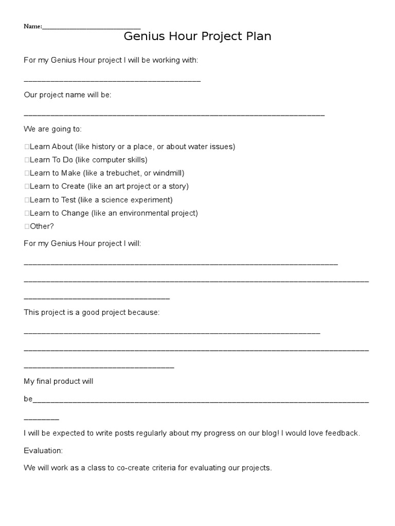 Genius Hour Project Plan Template | PDF | Art