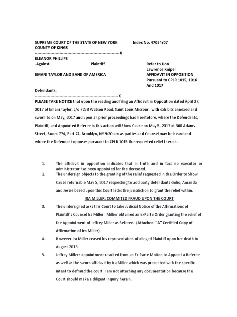 Supreme Court Kings County Affidavit of Fraud by Attorney | PDF ...