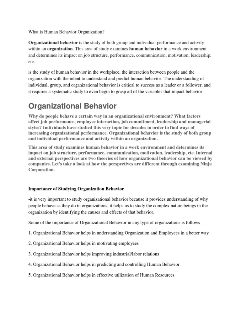 Organizational Behavior: Organizational Behavior Is The Study of Both ...