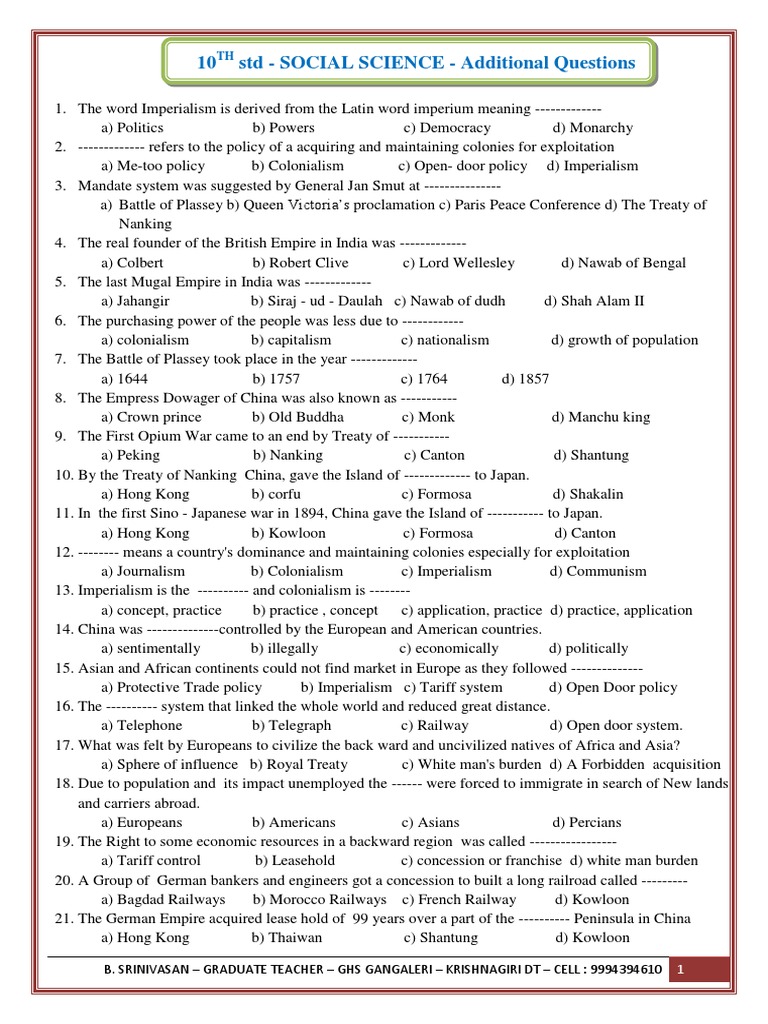 10 STD - SOCIAL SCIENCE - Additional Questions | PDF | European Union ...