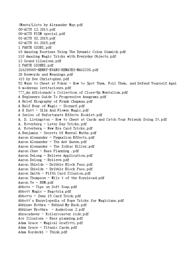 Magic Ebooks List PDF | PDF | Magic (Illusion) | Mentalism