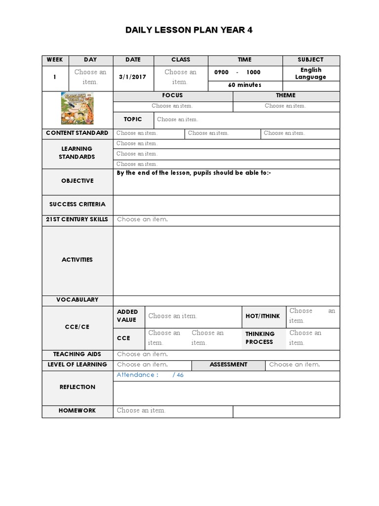 Daily Lesson Plan Year 4: Choose An Item. Choose An Item | PDF