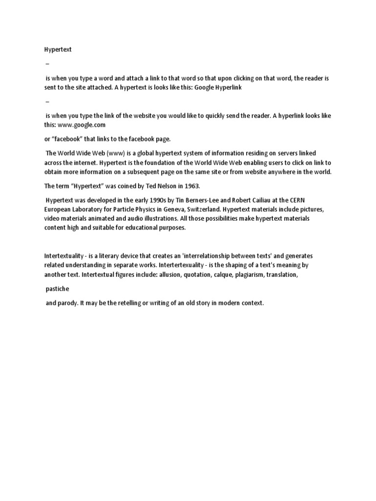Understanding Hypertext, Hyperlinks, Intertextuality and Identifying the Context of Text ...
