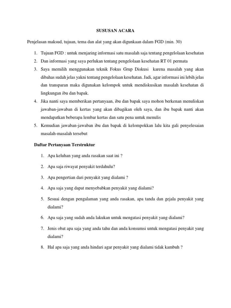 Susunan Acara FGD Lansia | PDF