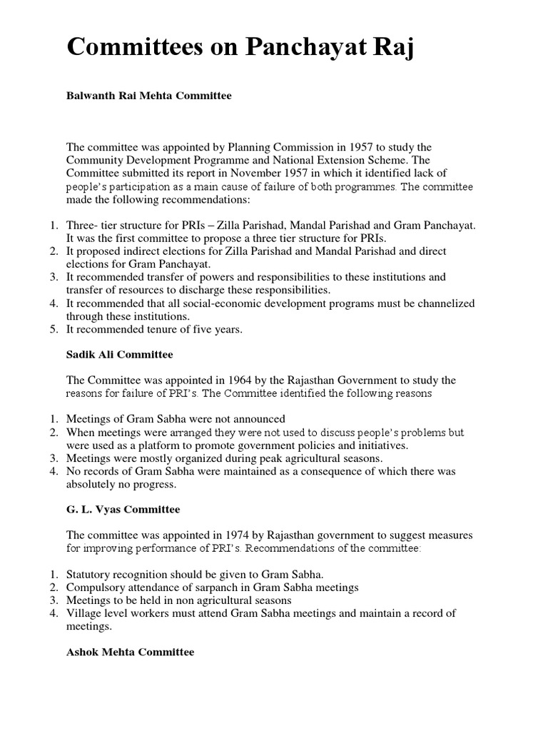 Balwant Rai Mehta Committee Overview | PDF | Government Of India ...