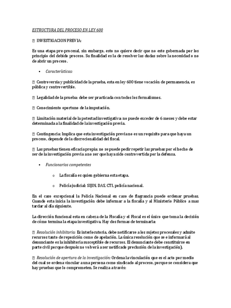 Estructura Del Proceso de Ley 600 | PDF | Justicia | Crimen y violencia