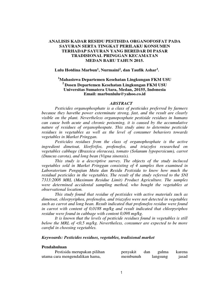 Analisis Residu Pestisida Sayuran Medan | PDF | Pesticide ...