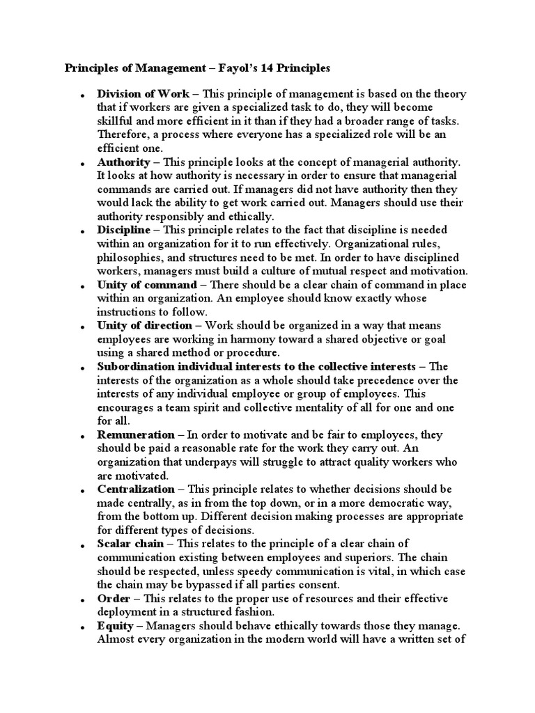 Principles of Management - Fayol's 14 Principles | PDF | Team Building ...