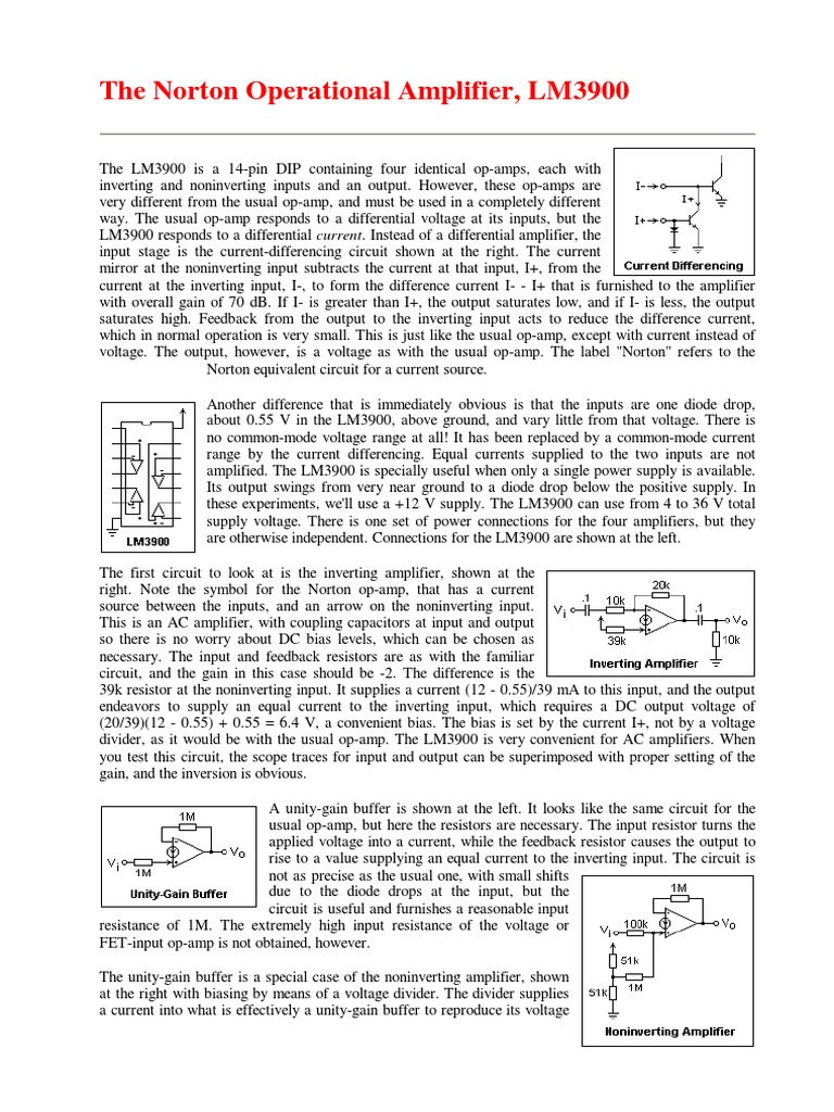 The Norton Operational Amplifier LM3900 | PDF | Operational Amplifier ...