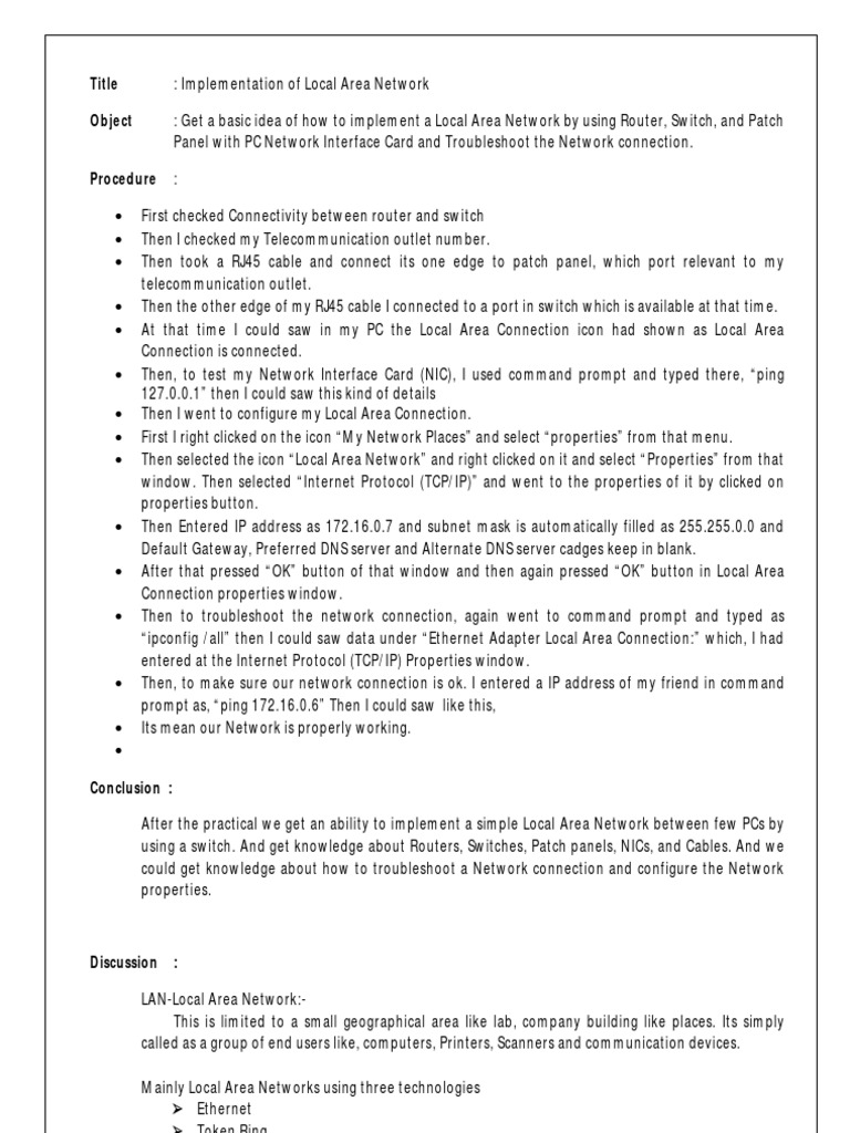 Practical Report - Implementation of LAN | PDF | Local Area Network ...