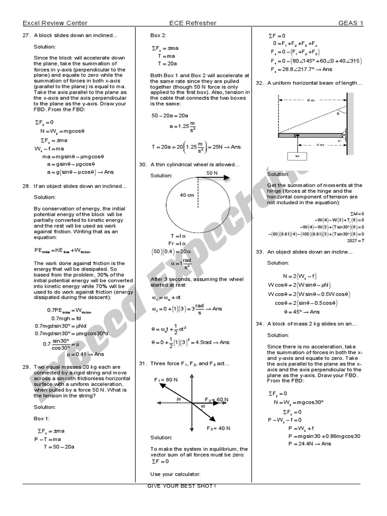 April 2018 GEAS Refresher 1 Solutions | PDF | Kinetic Energy | Collision