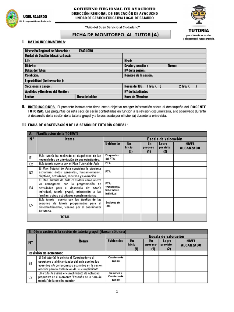 Ficha de Monitoreo Al Tutor | PDF | Evaluación | Ciencia cognitiva