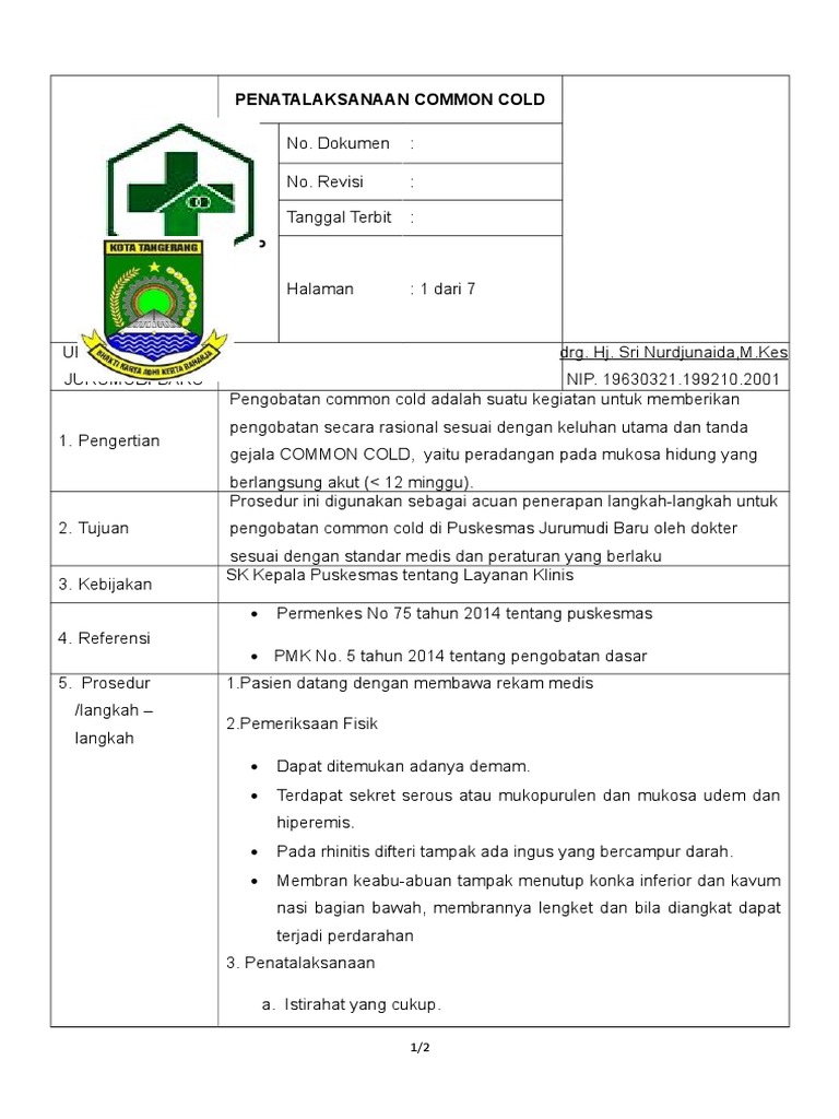 Sop Common Cold | PDF