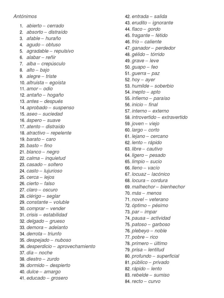 100 Sinonimos y Antonimos | PDF
