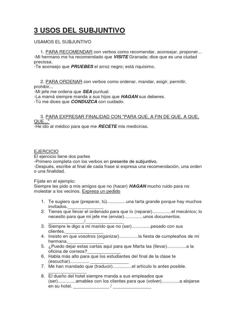 3 Usos Del Subjuntivo | PDF | Ocio