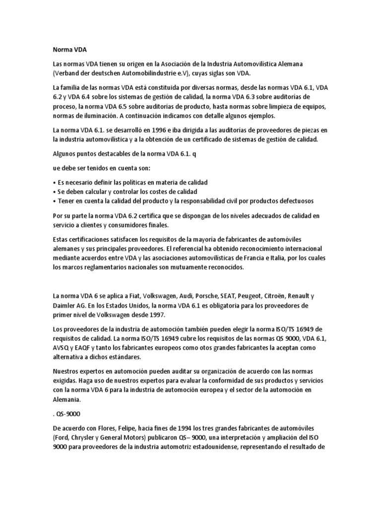 Normas VDA: Auditorías y Certificaciones | PDF | Coche | Calidad ...