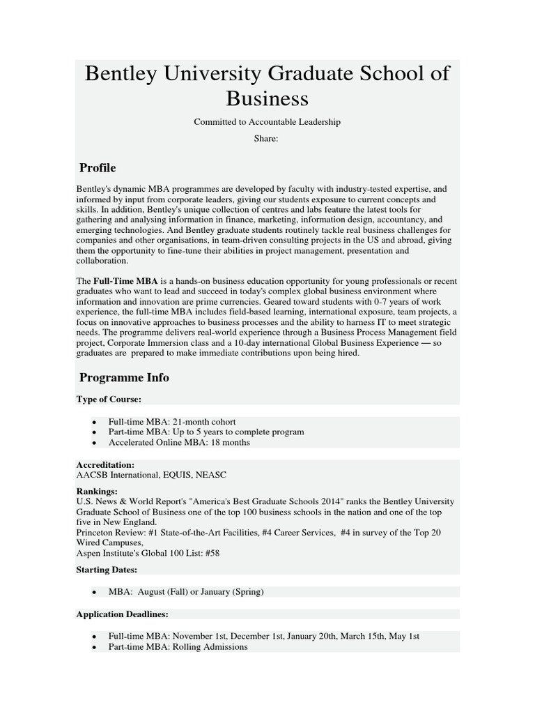 Bentley University Graduate School of Business: Profile | PDF | Master ...