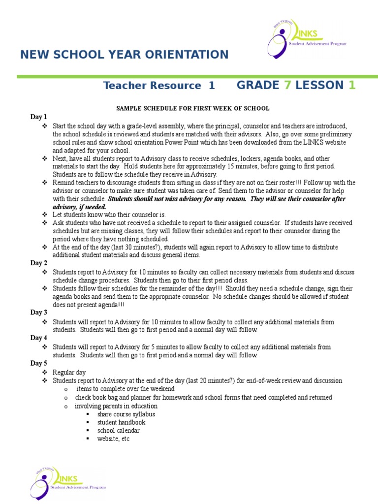 New School Year Orientation Grade Lesson: Teacher Resource 1 | PDF ...