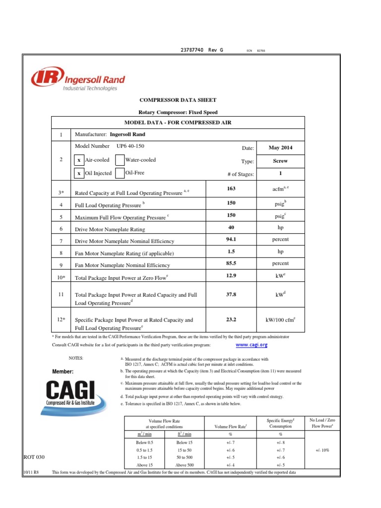 Compresor Datasheet UP6-40 Ingersoll Rand | PDF | Energy Technology | Gas Technologies