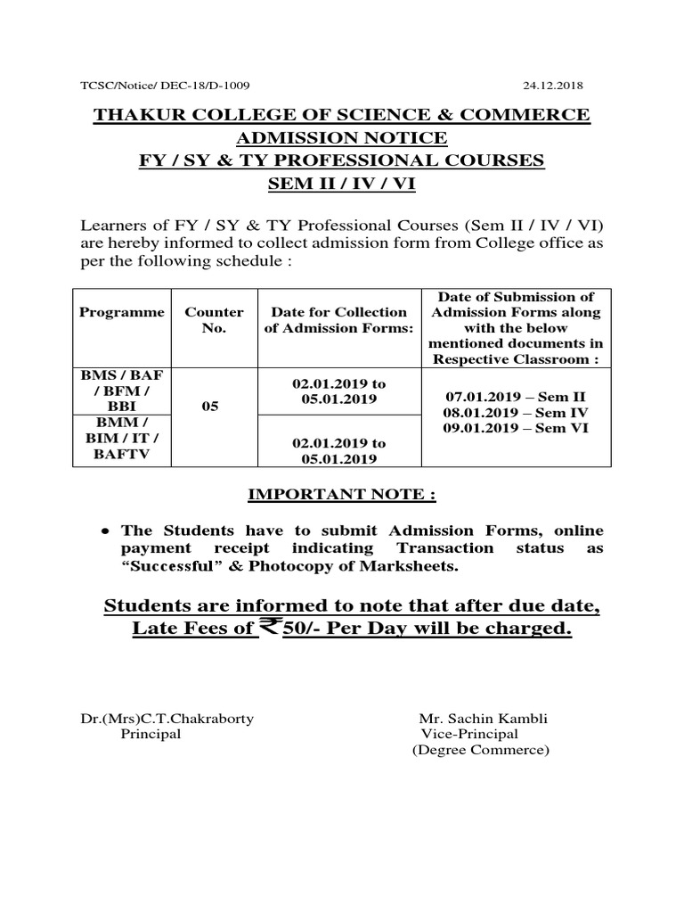 Admission Notice for College Students | PDF