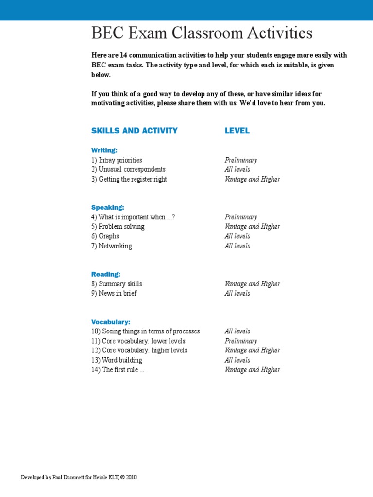 Bec Communication Activities PDF | PDF | You Tube | Business