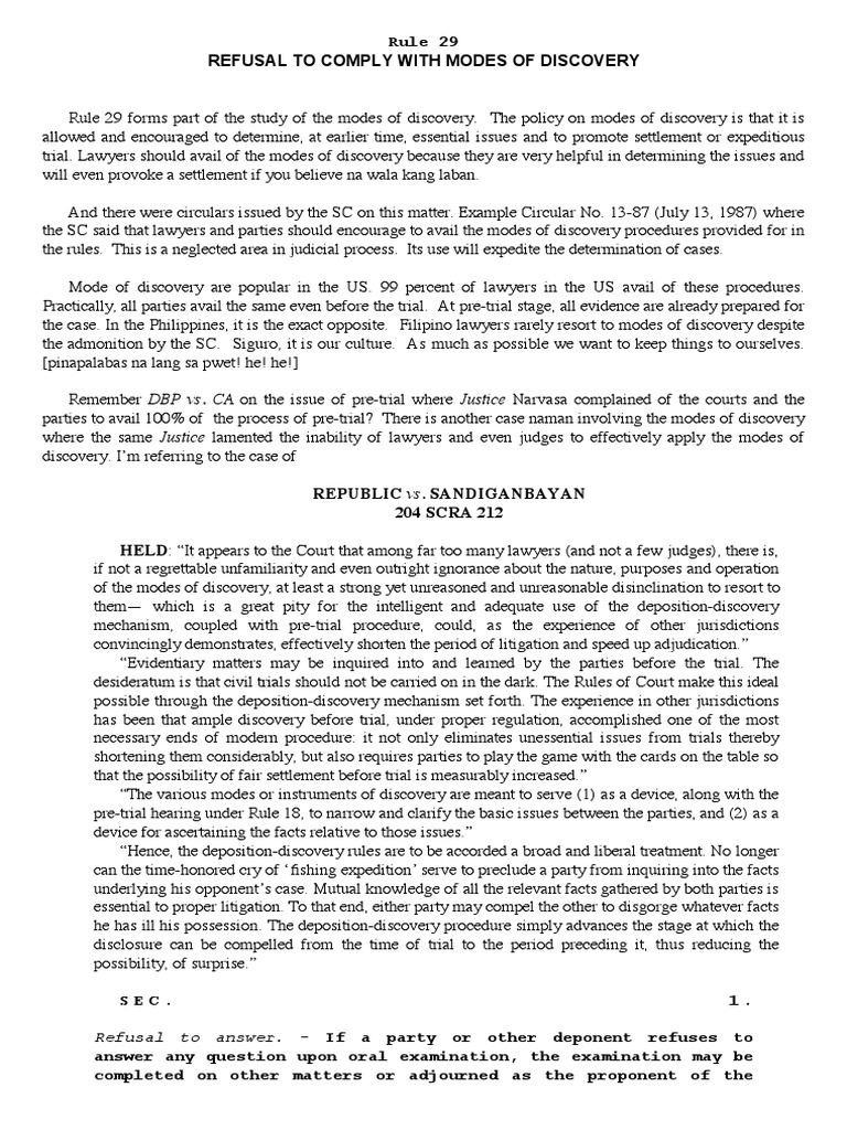 Rule 29 - Refusal To Comply | Download Free PDF | Discovery (Law ...