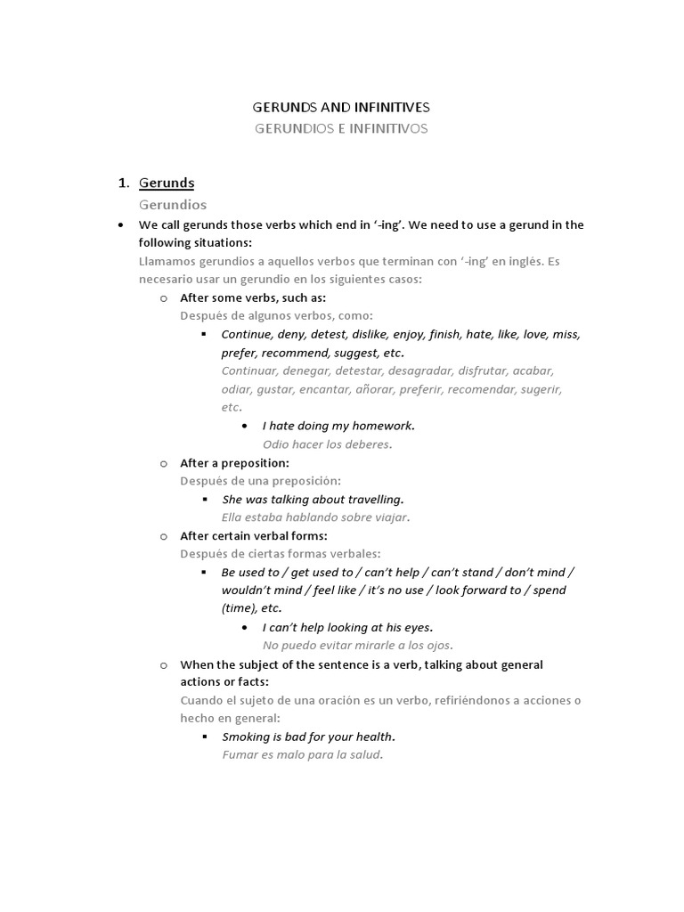 Explanation - Grammar Unit 7 - Gerunds and Infinitives | PDF ...