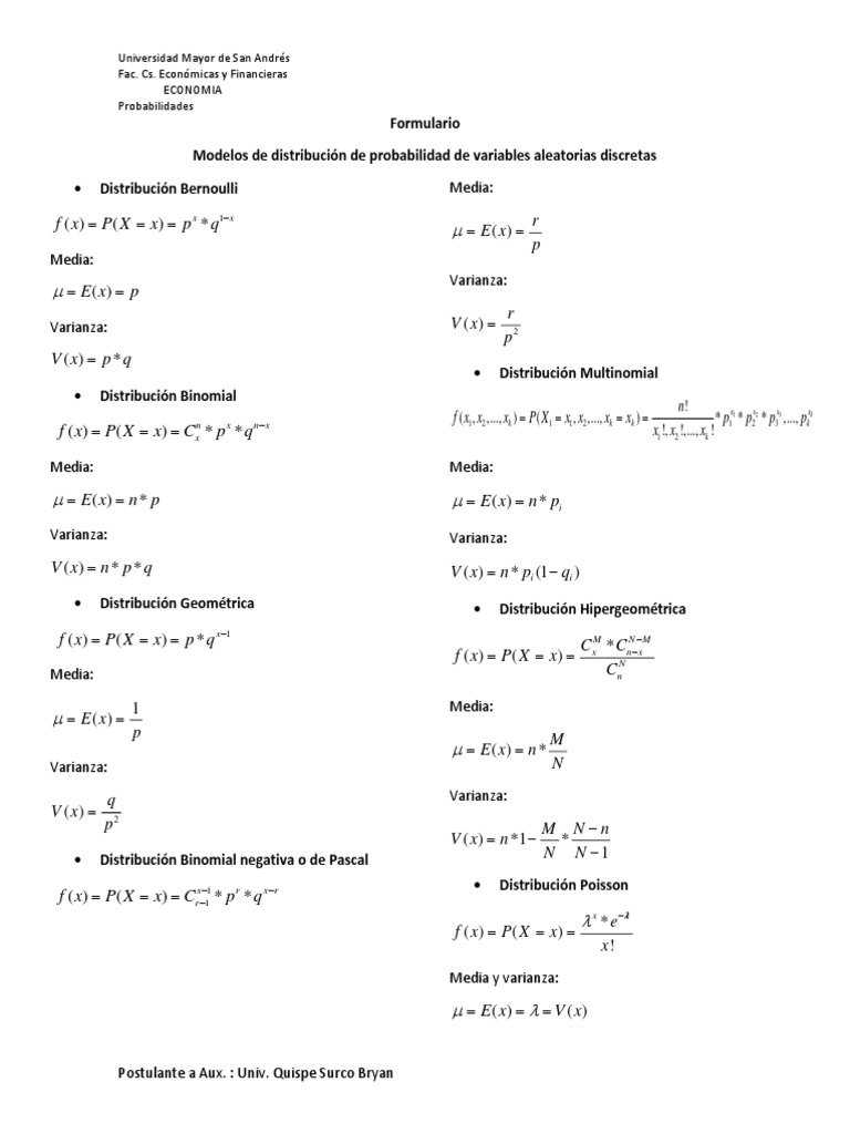 Formulario de Probabilidades | PDF | Distribución de probabilidad | Teorías cientificas